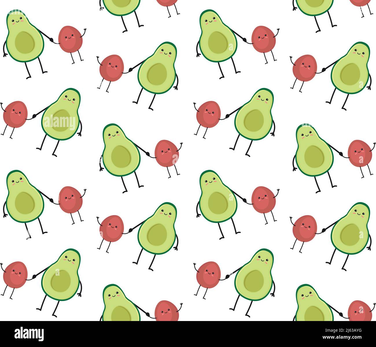 Vector seamless pattern of flat hand drawn avocado mom and baby ...