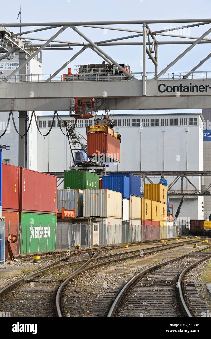 Basel, Switzerland - April 2022: Heavy crane in the city's container ...