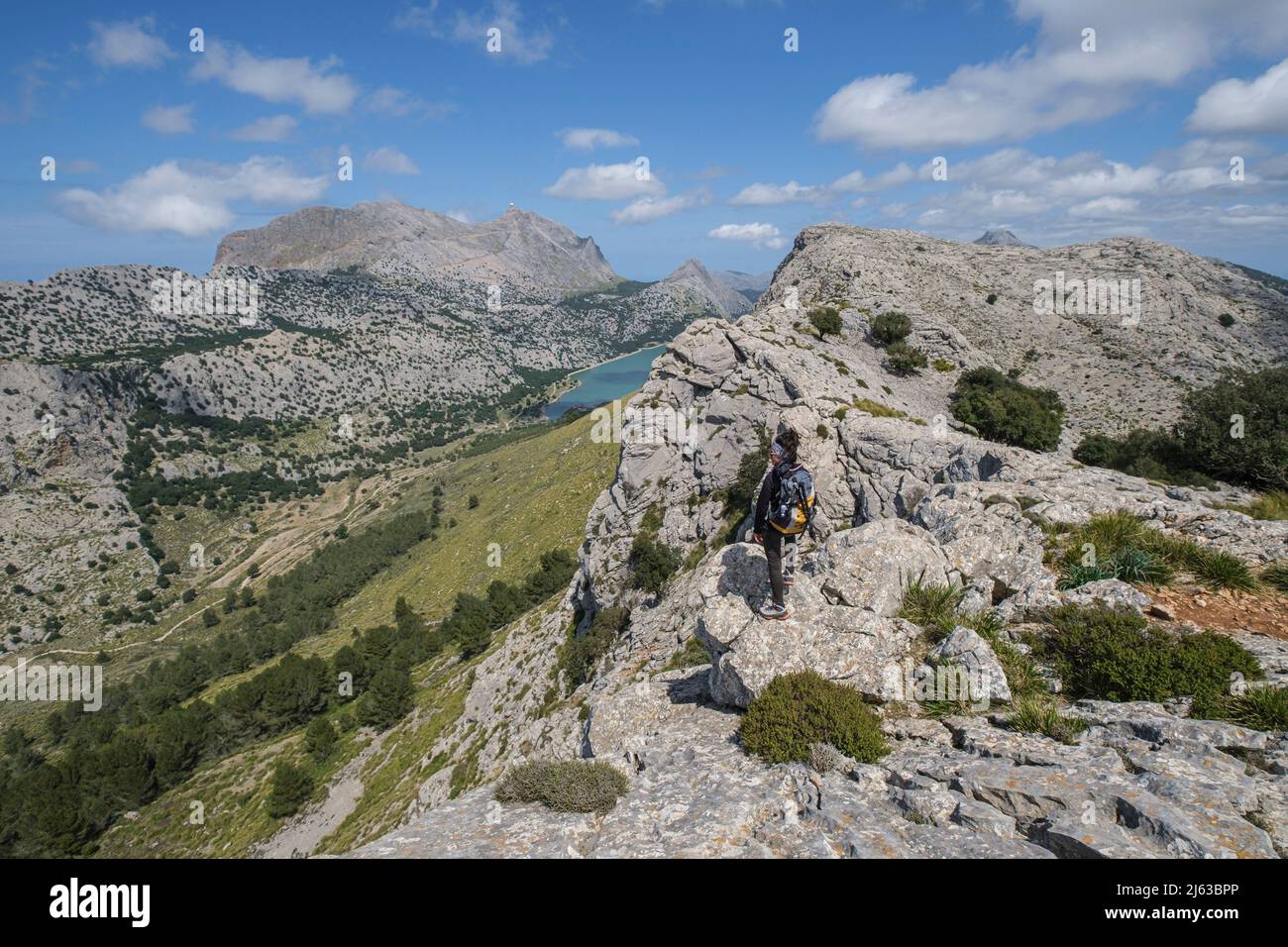 trekkers watching the Puig Major and Binimorat valley from the ...