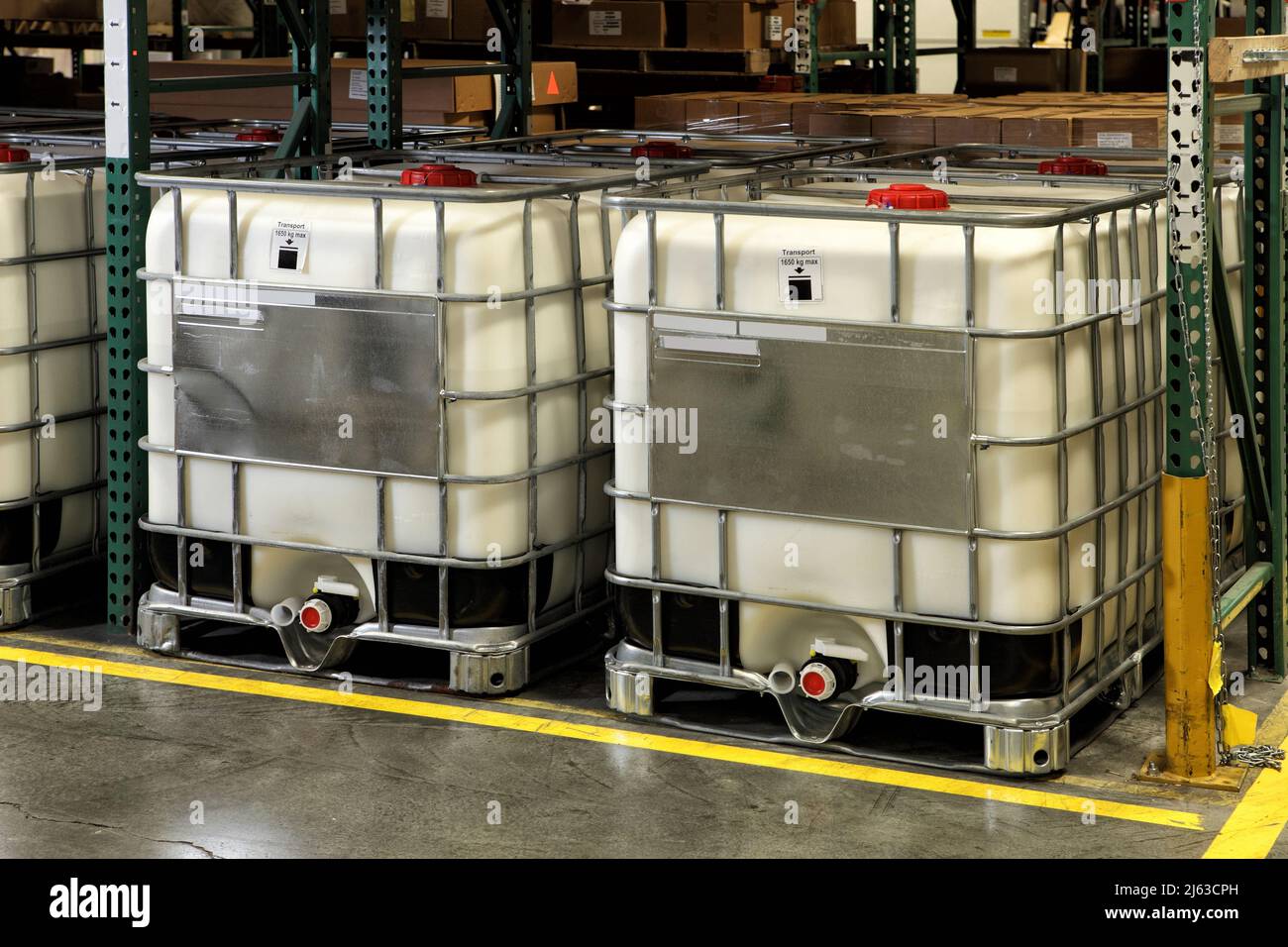 Bulk fluid shipping containers on pallets ready for shipment Stock ...