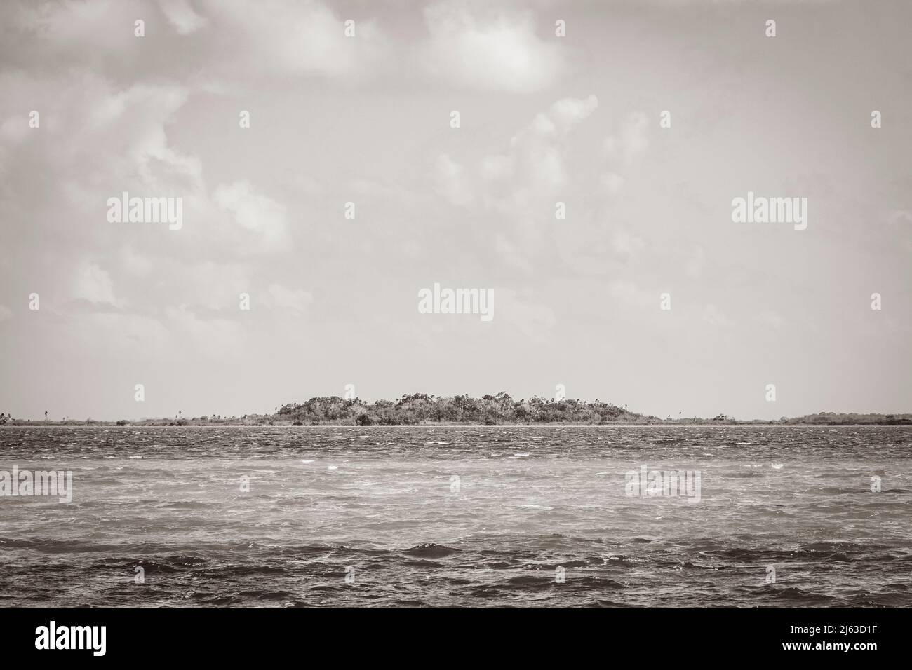 Old black and white picture of the natural panorama view to the Muyil ...