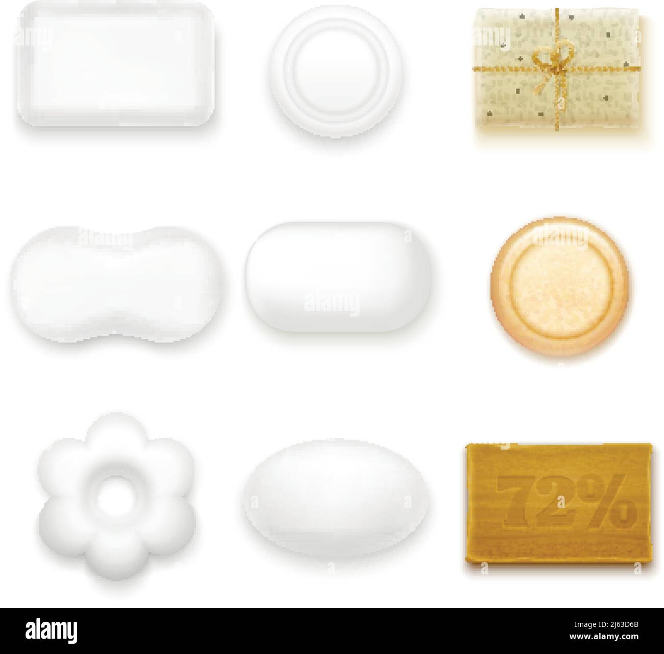 Realistic soap bars of different shape and color isolated on white ...