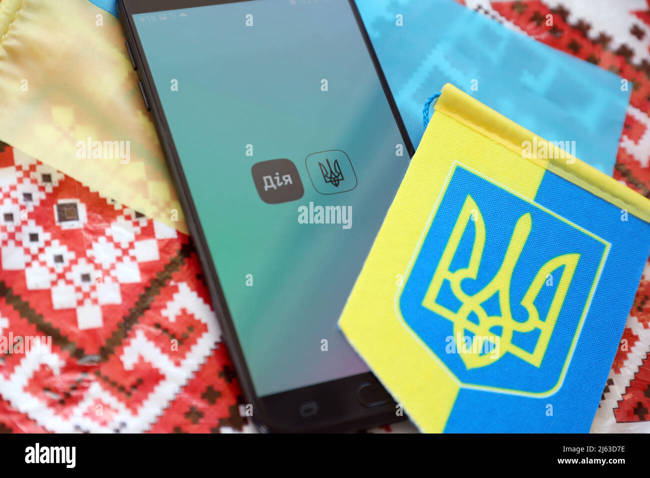 TERNOPIL, UKRAINE - APRIL 24, 2022: Diia app on smartphone screen. Diya ...