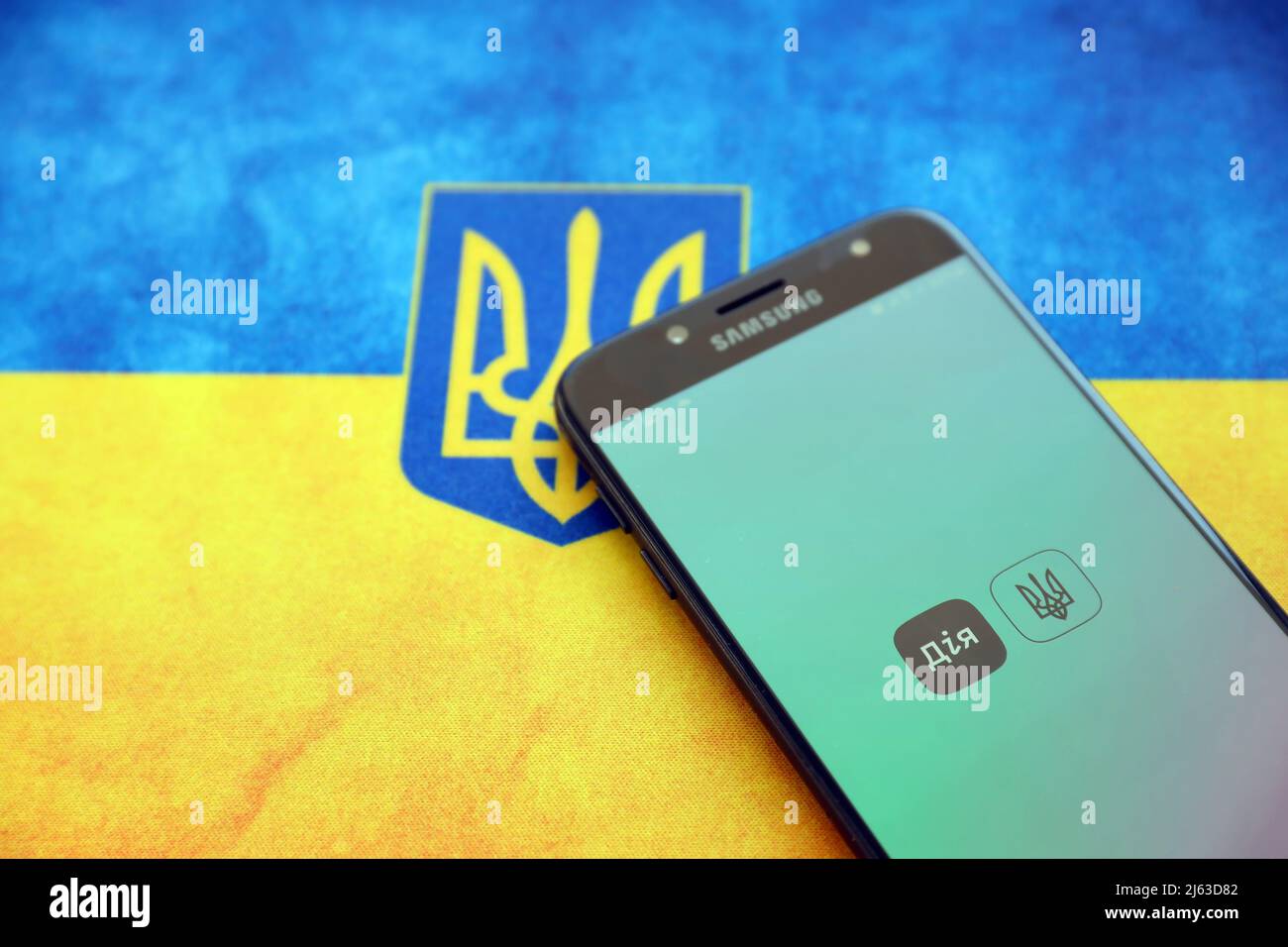 TERNOPIL, UKRAINE - APRIL 24, 2022: Diia app on smartphone screen. Diya ...