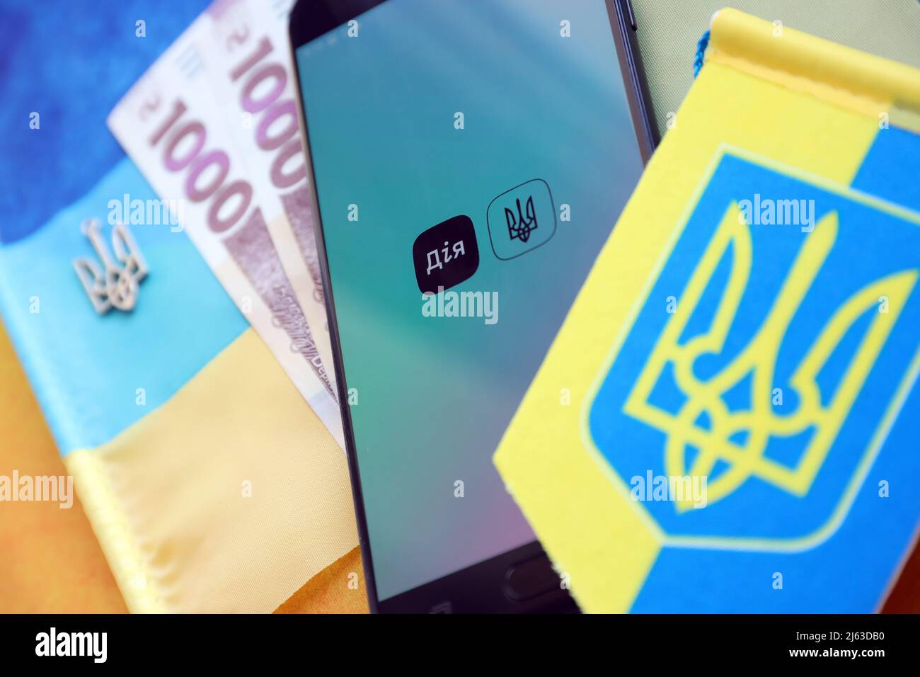 TERNOPIL, UKRAINE - APRIL 24, 2022: Diia app on smartphone screen. Diya ...