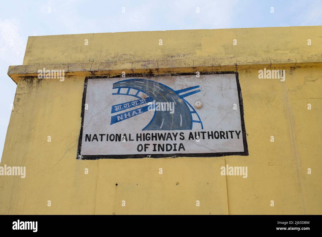 Painting on wall of National Highways authority of India on Roadside in India. Signs on Indian ...