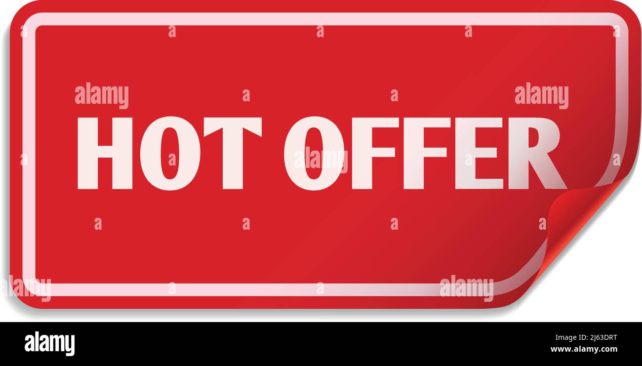 Hot offer sticker with curled corner. Red label mockup Stock Vector ...