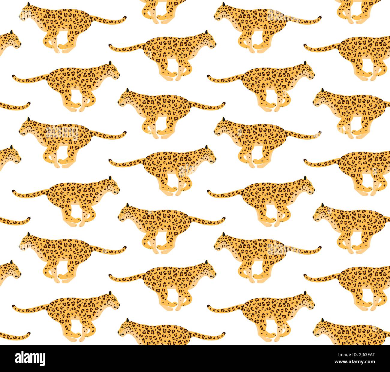 Vector seamless pattern of flat running leopard isolated on white ...