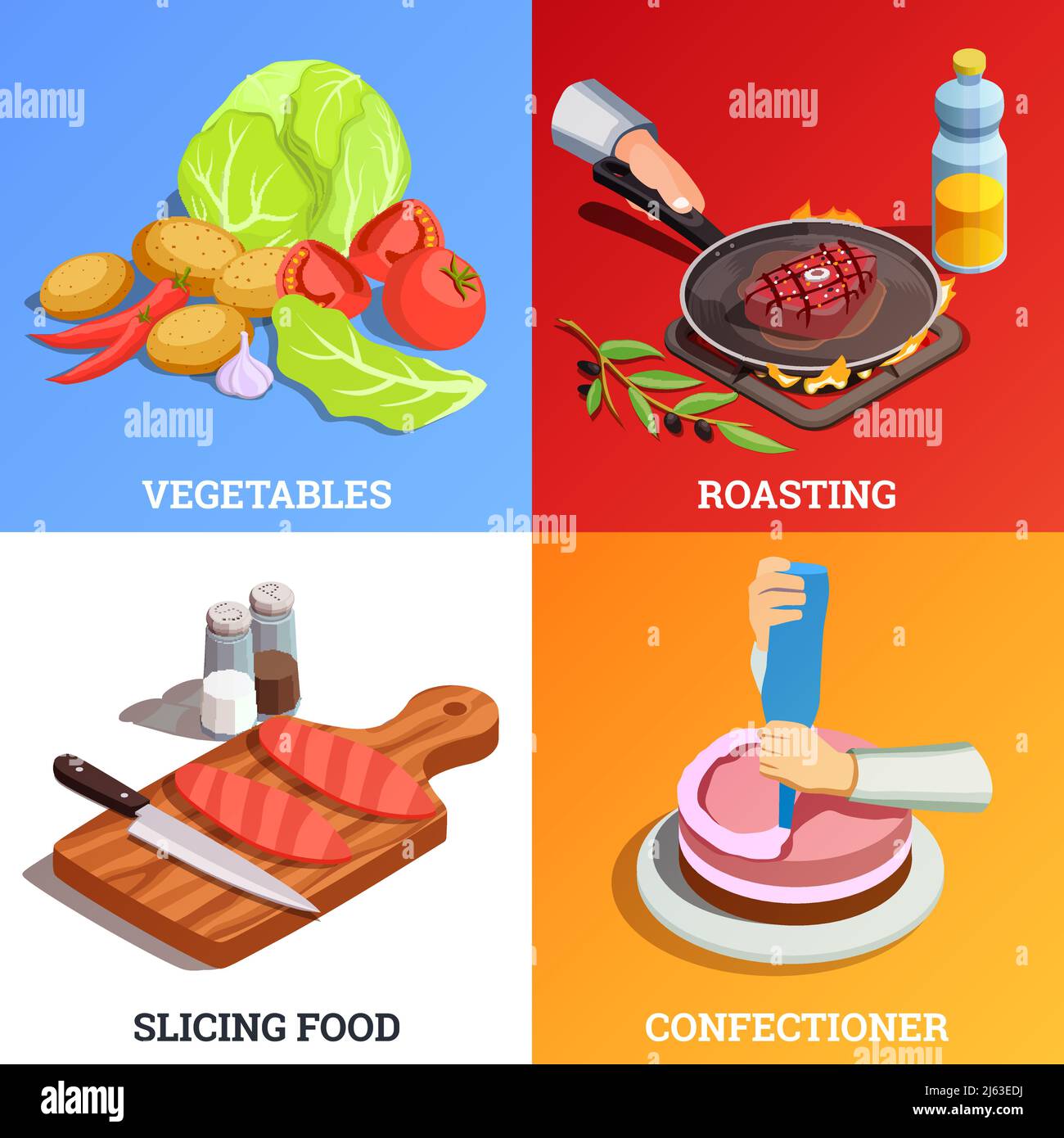 Professionlal cooking people chef pizzaiolo isometric people 2x2 design ...