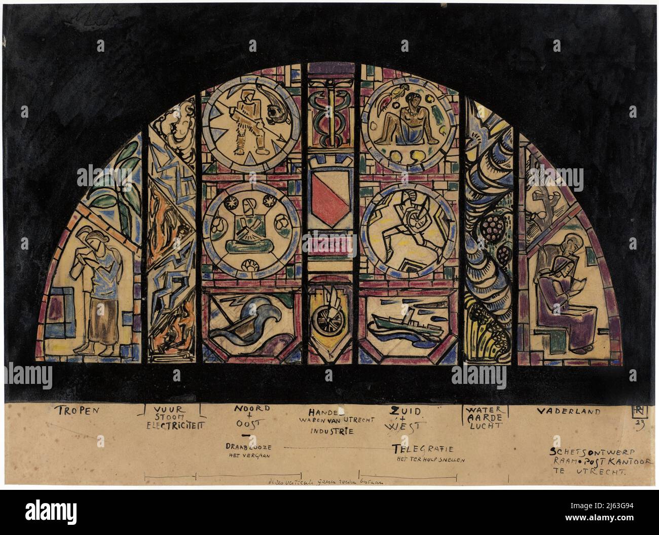 Art - Richard Nicolaus Roland Holst painting - Ontwerp voor raam in het ...