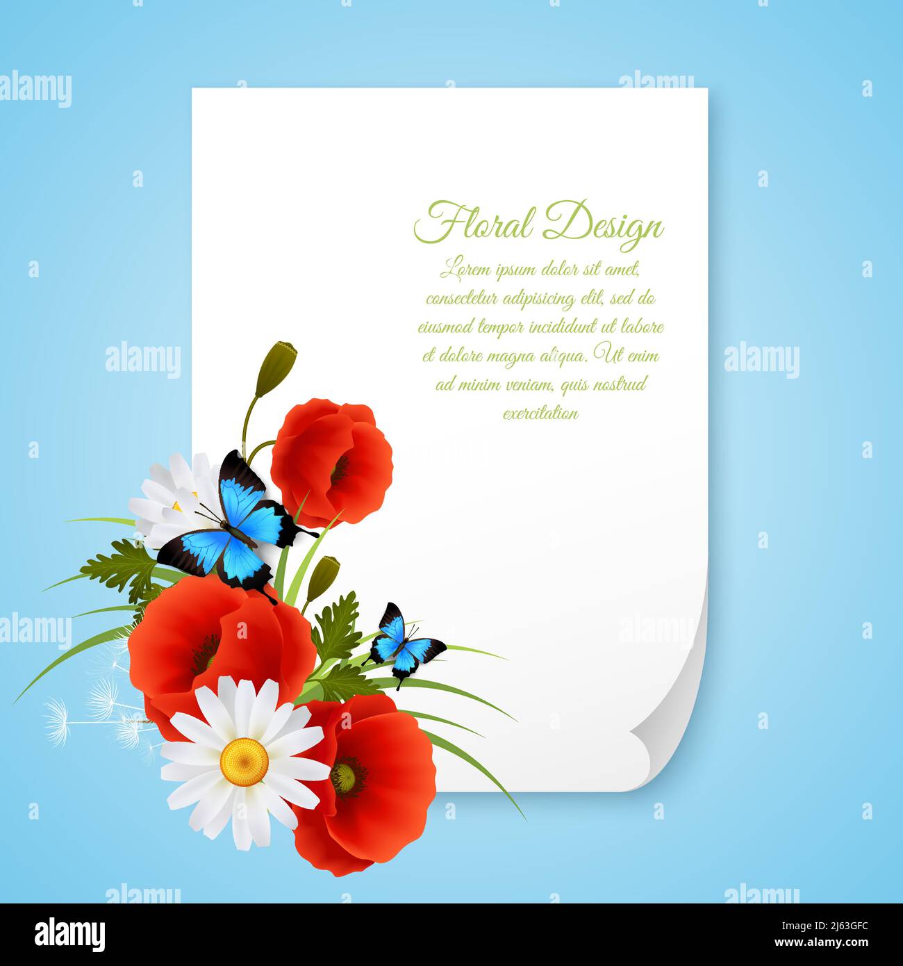Realistic 8 march postcard template with floral design and text on blue ...