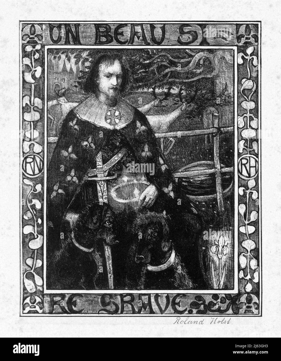 Art - Richard Nicolaus Roland Holst painting - Ridder met twee honden ...