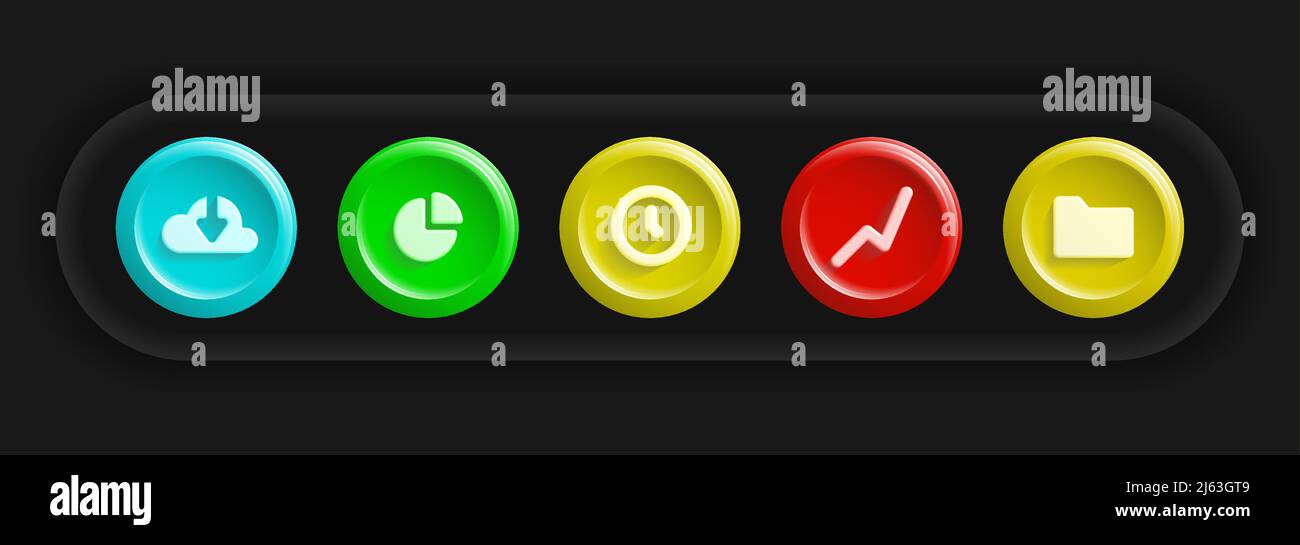 Colorful Icon Set. Round Buttons for UI Display. Vector illustration ...