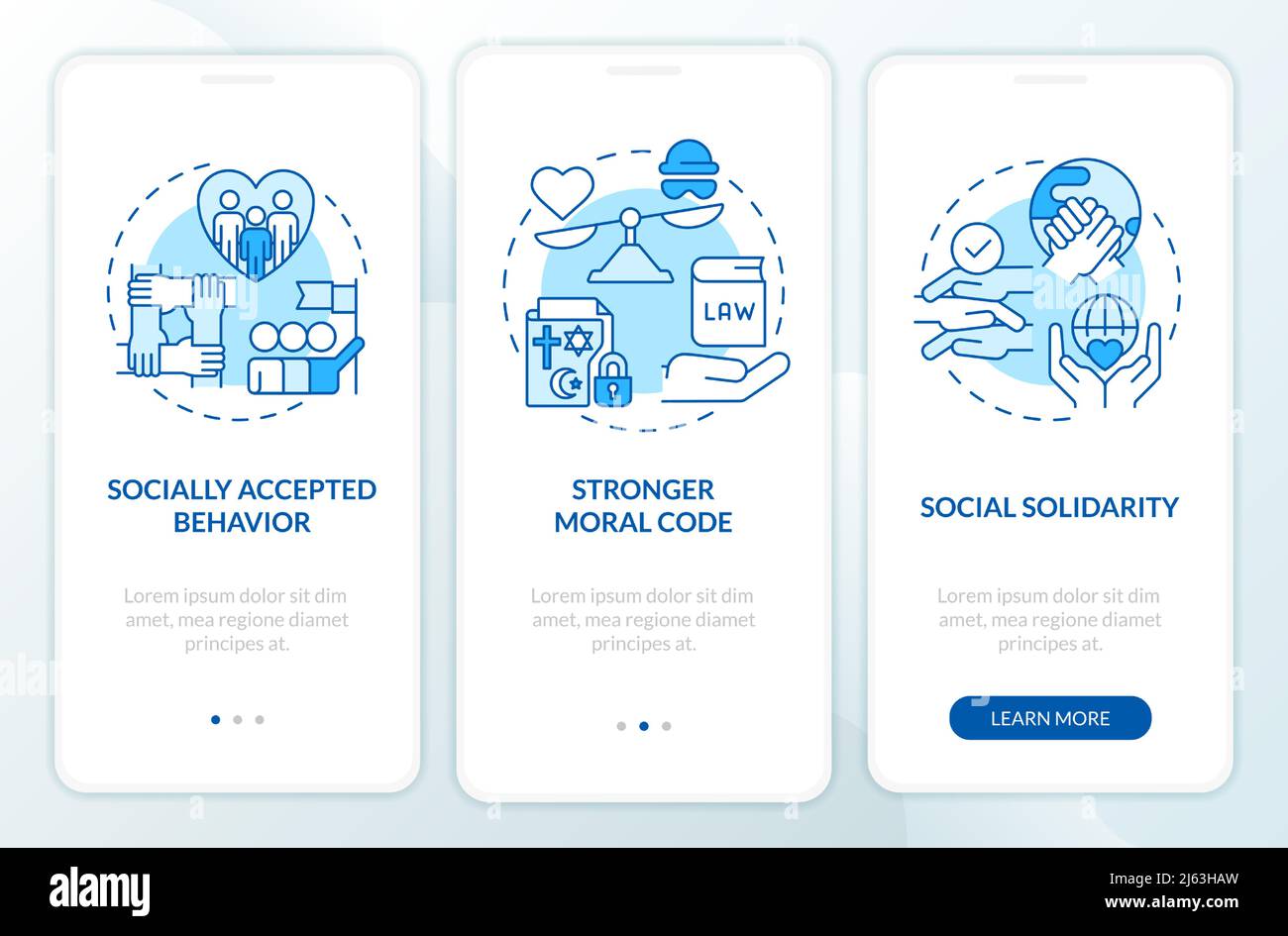 Social institutions advantages blue onboarding mobile app screen Stock ...
