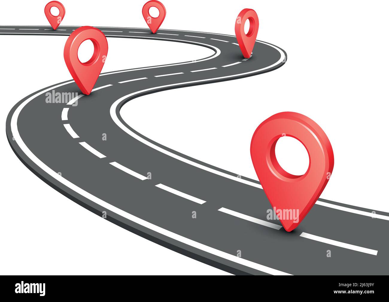 Road with red geo pins. Destination points way Stock Vector Image & Art ...