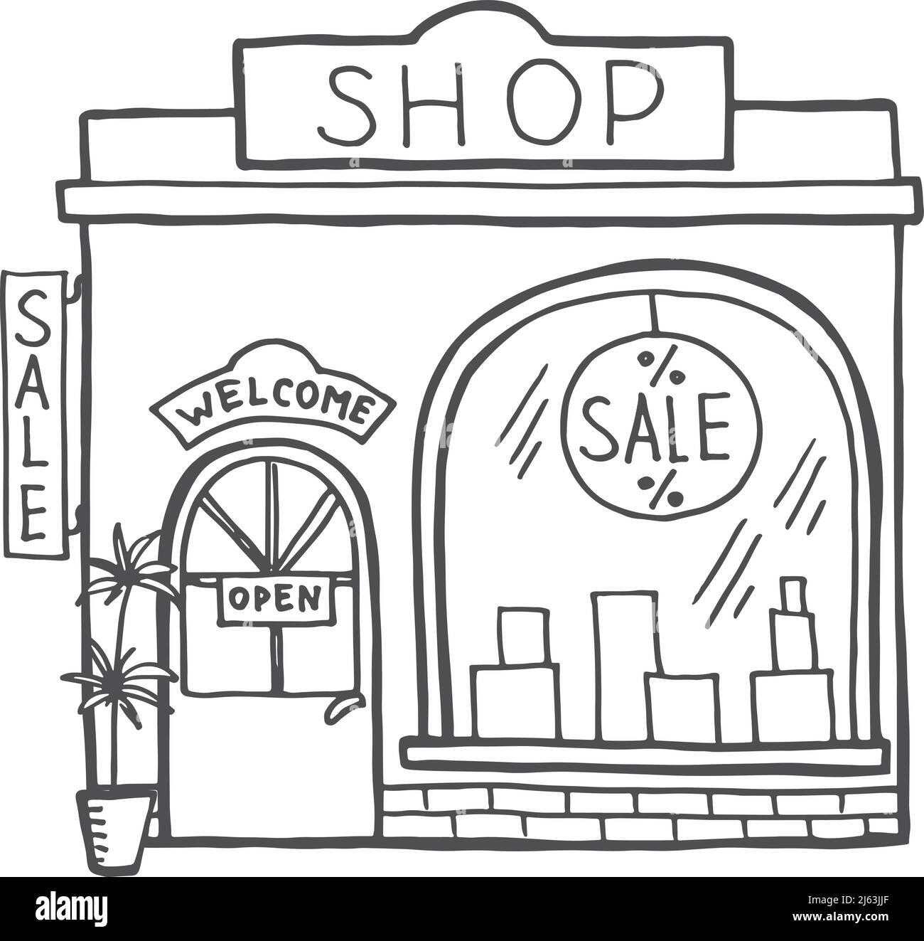 Shop building sketch. Black line doodle drawing Stock Vector Image ...