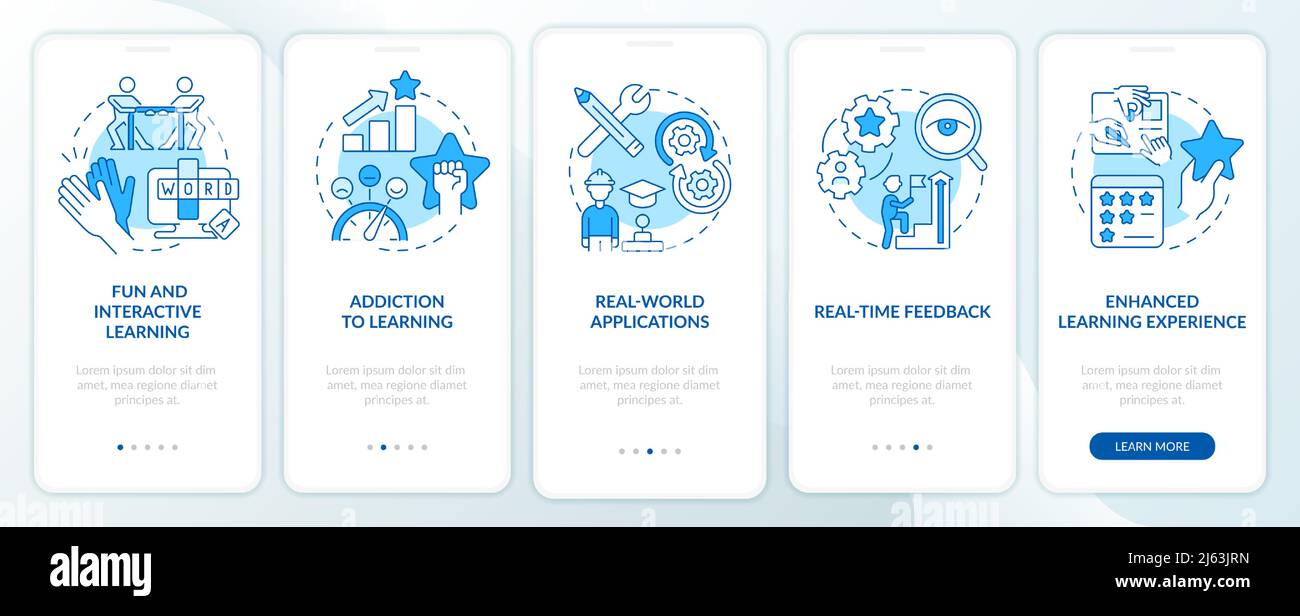 Benefits of gamification blue onboarding mobile app screen Stock Vector ...