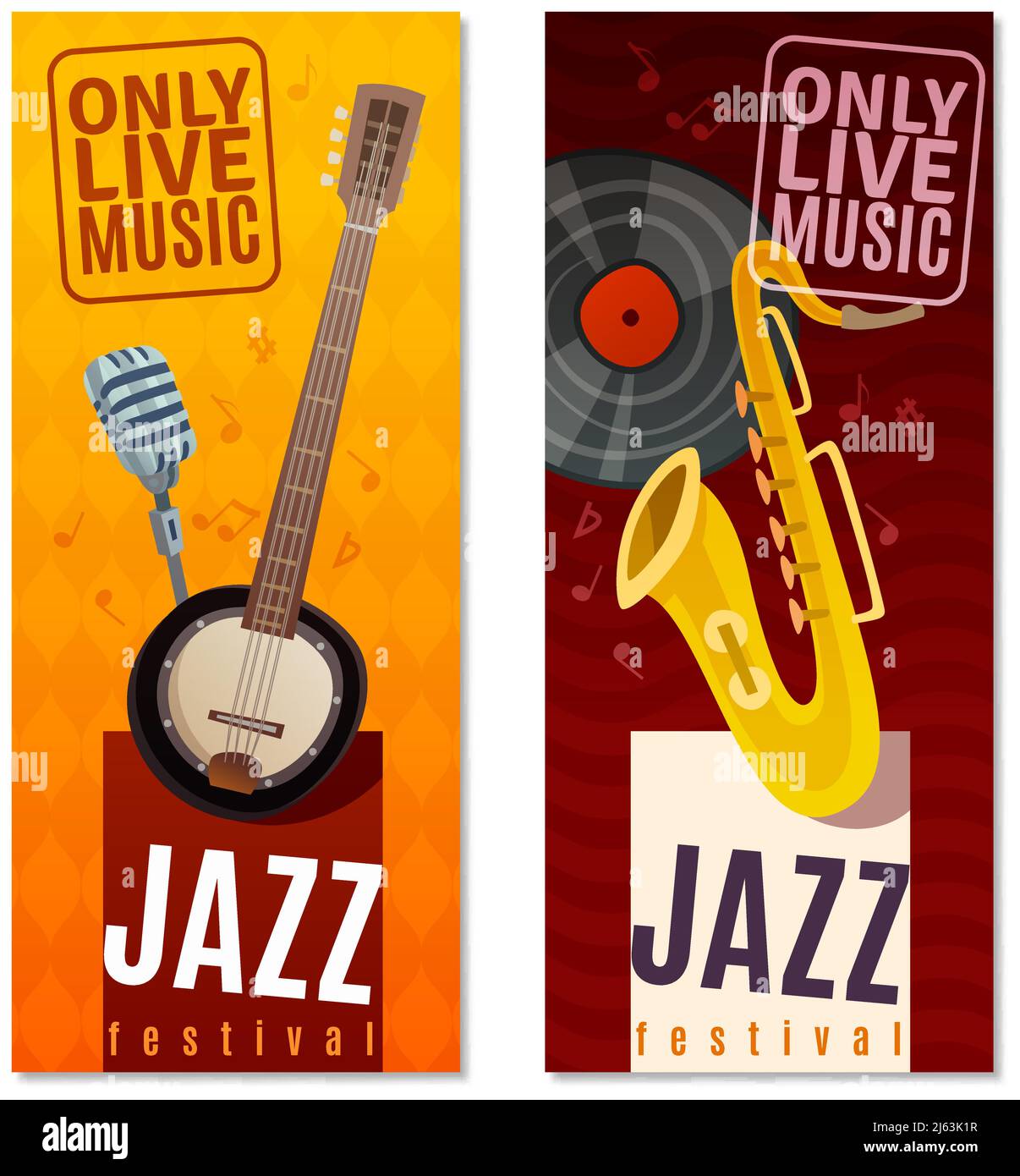 Jazz festival set of vertical banners with musical instruments, vinyl ...