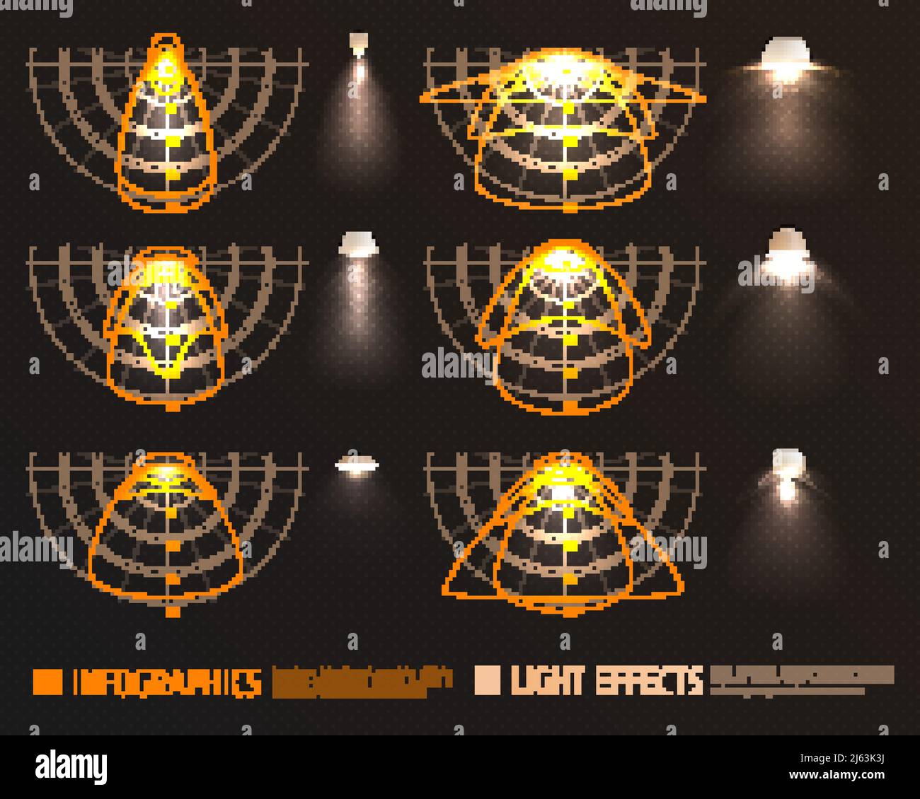 Light effects infographics with bulbs, lampshades and schemes ...