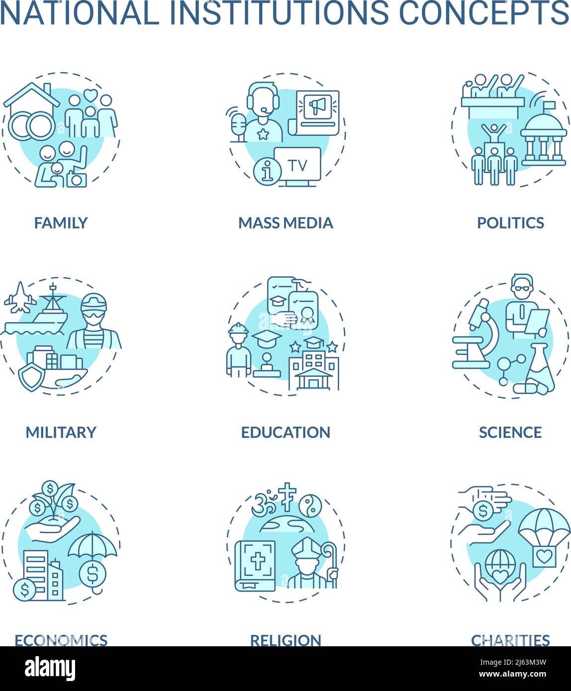 Social institutions turquoise concept icons set Stock Vector Image ...