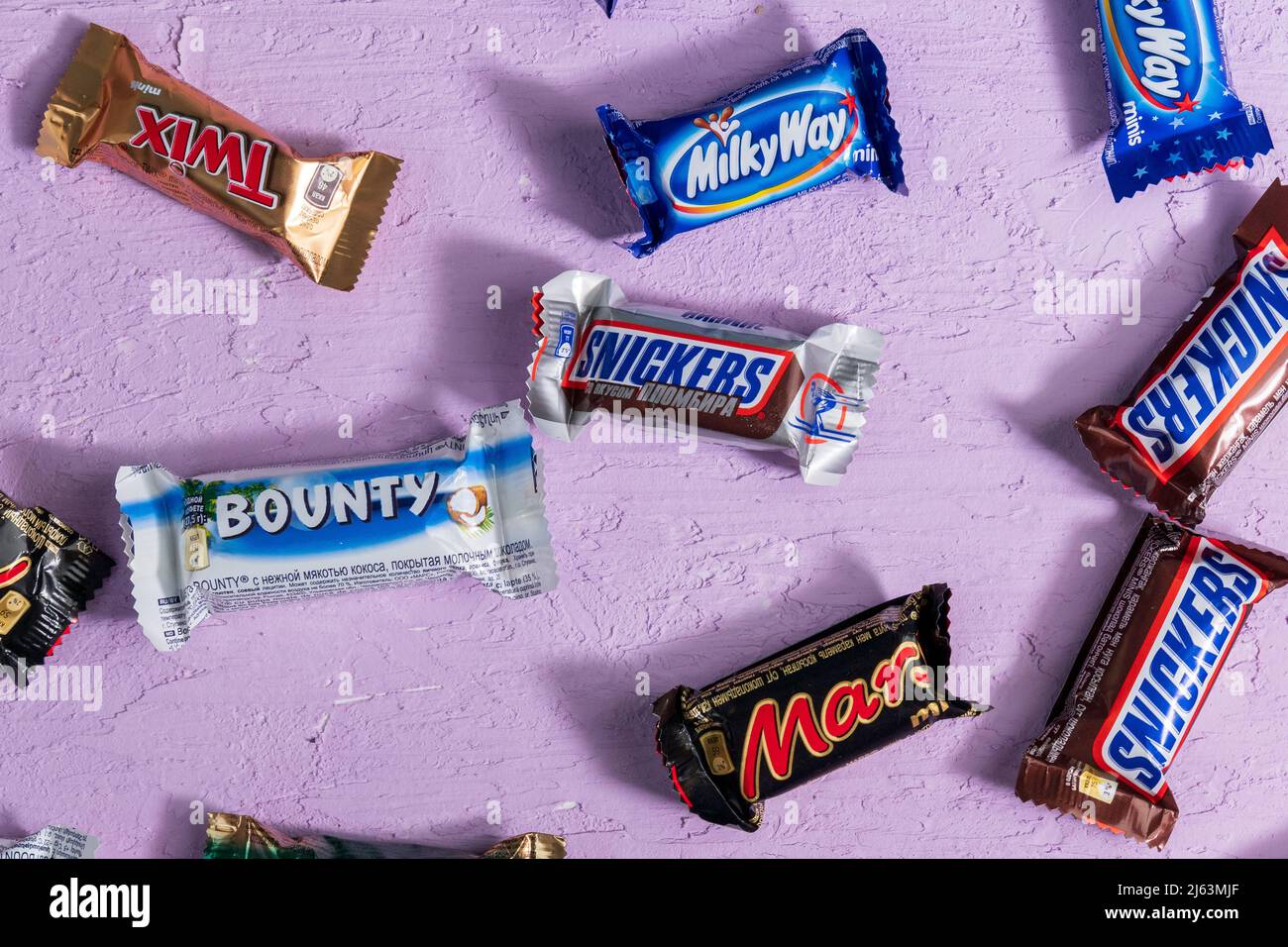 Tyumen, Russia-January 23, 2022: Snickers Mars Twix Bounty Milky Way ...