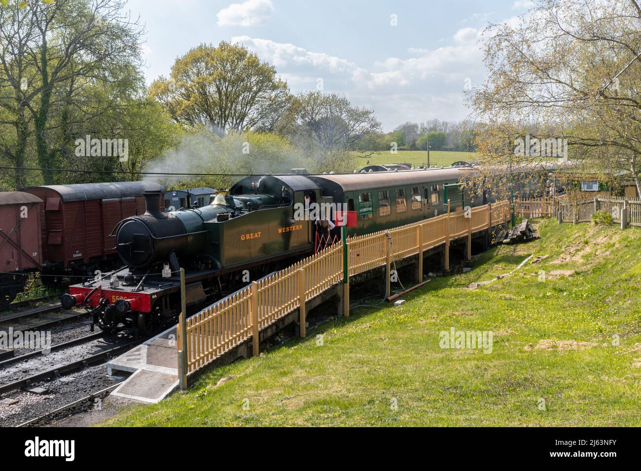 Steam train on the Swanage Railway in Dorset, England, UK, at Norden ...