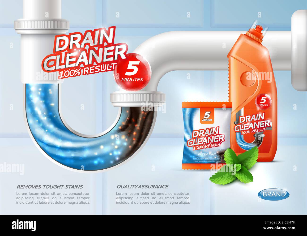 Drain cleaner poster ad with conceptual image of flush tough stains ...