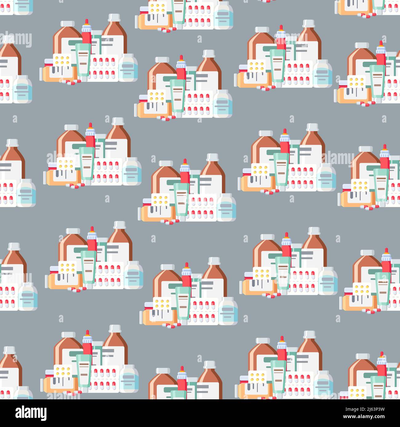 Seamless pattern with medical drugs on a gray background. Vector Stock ...