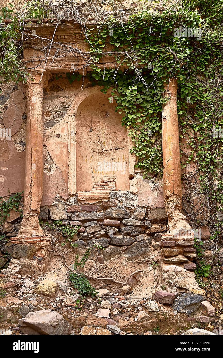Jinquer, Castellon, Spain. Interior of destroyed church in abandoned ...