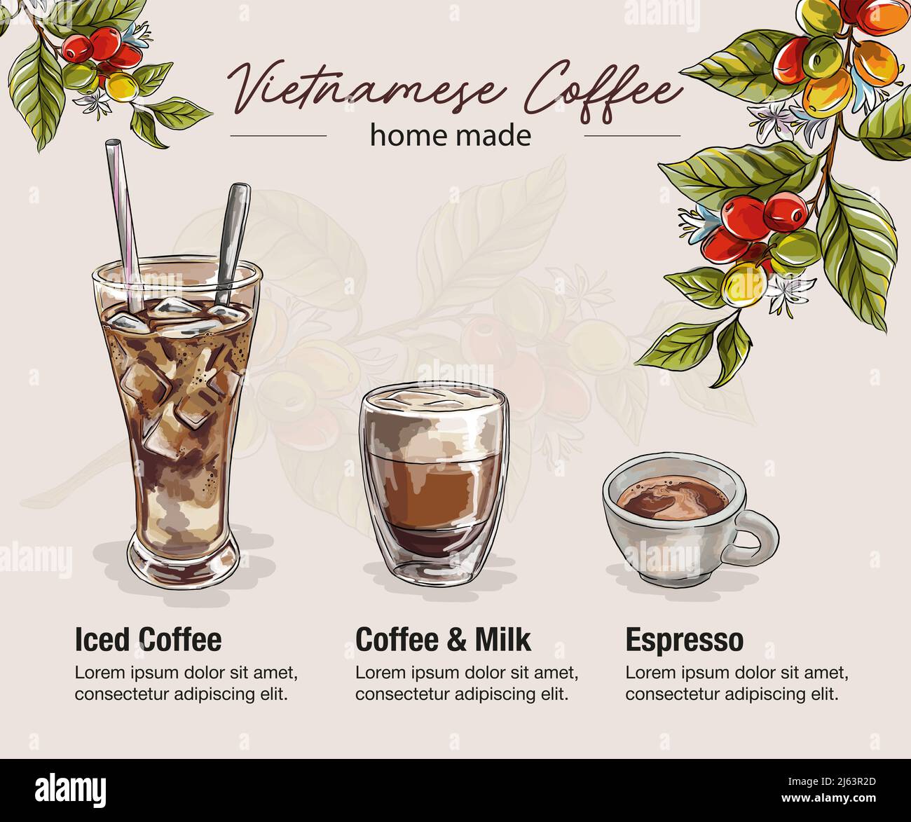 Coffee types illustration concept vector illustration. Graphic style ...