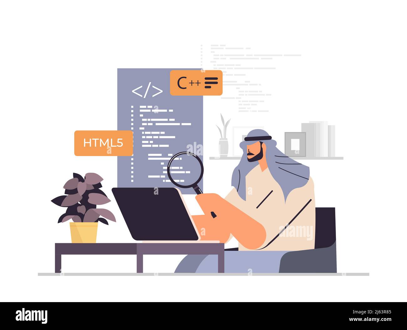 Arab Web Developer Creating Program Code On Laptop Screen Development Of Software And