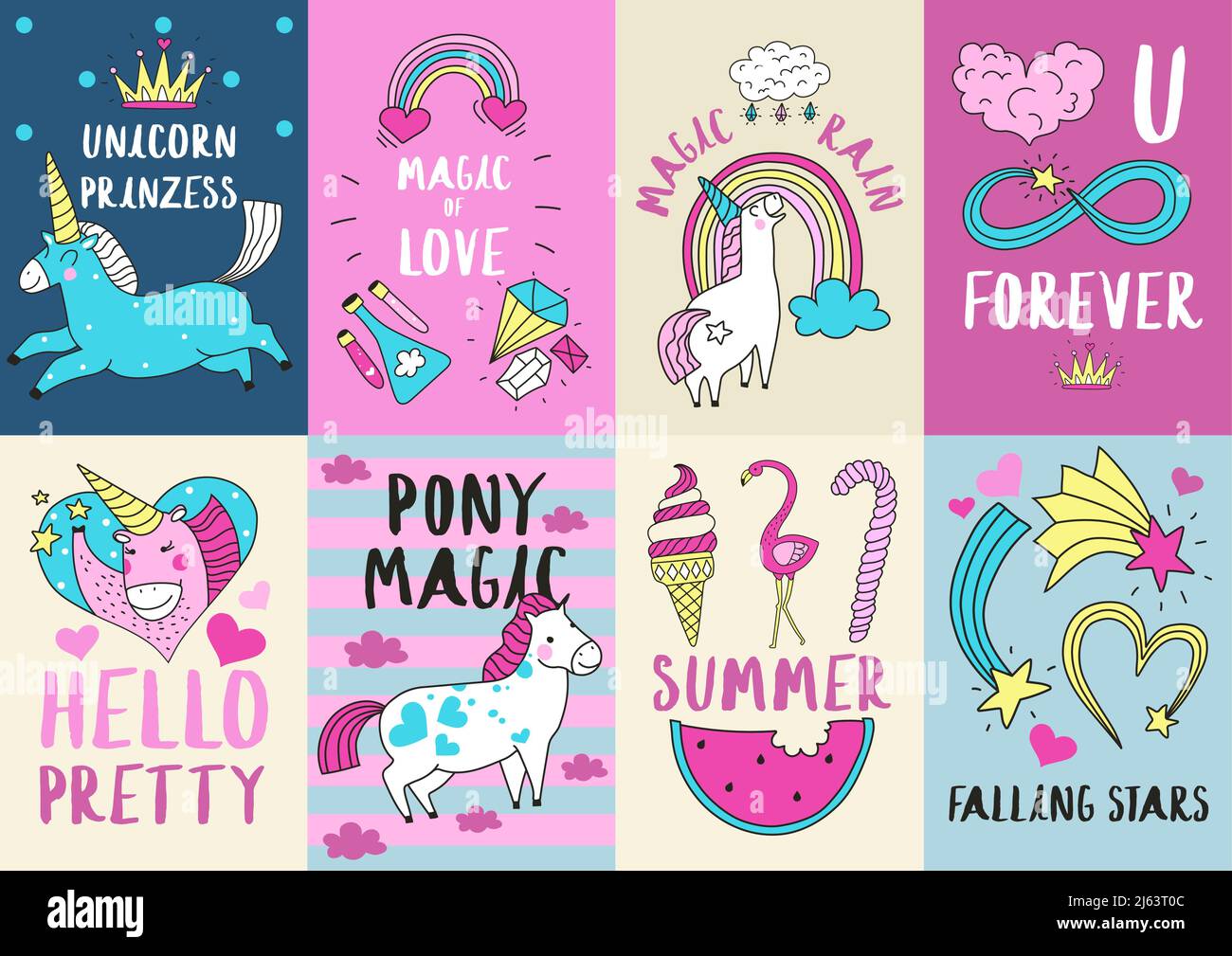 Set of isolated cute hand drawn magic cards with fantasy and fairytale ...