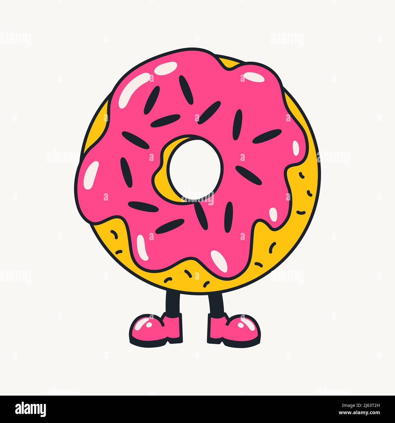 Cartoon Vector Funny Cute Comic Characters Pink Donut Stock Vector