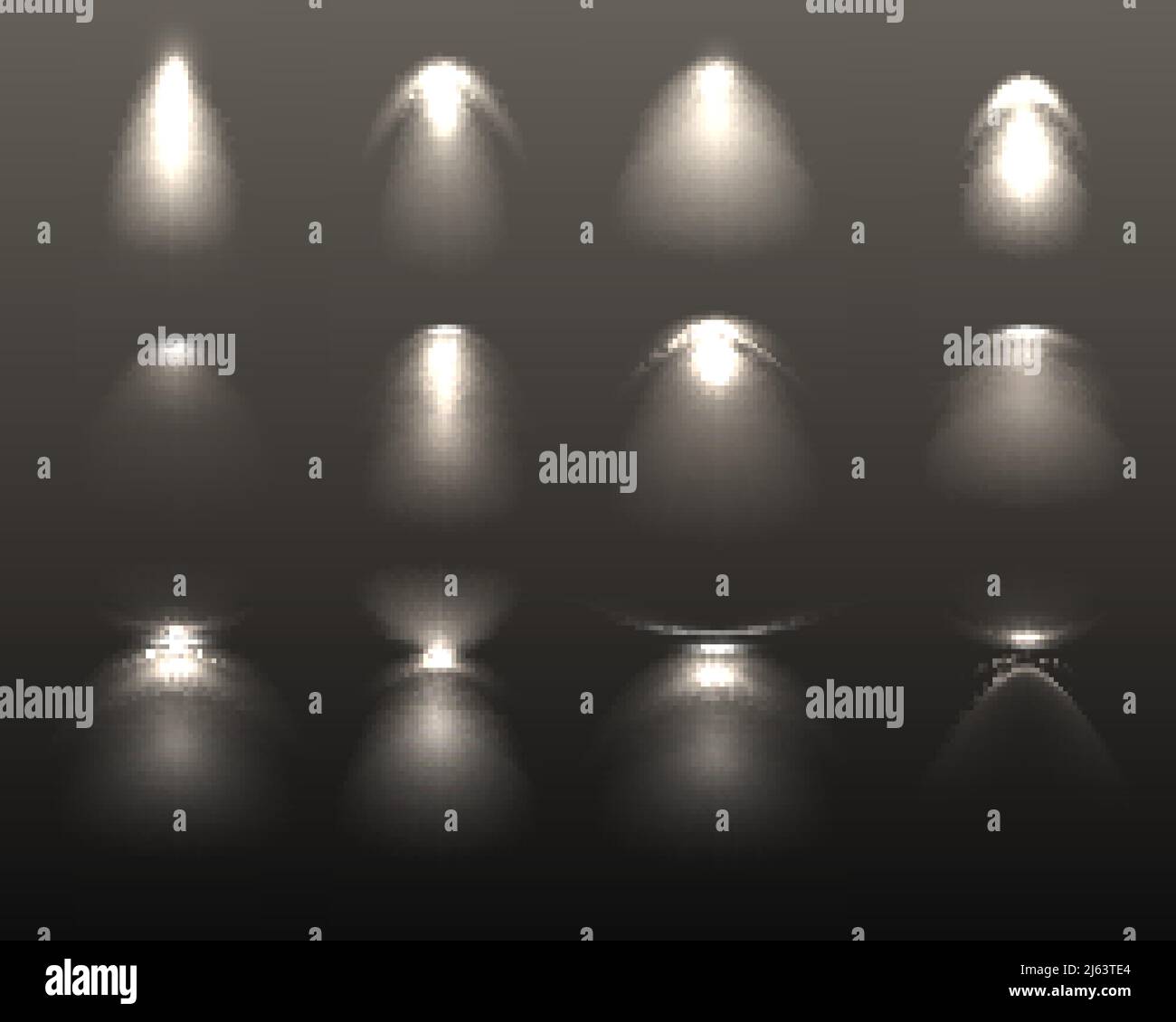 Set of light effects from various artificial lamps of white color on ...