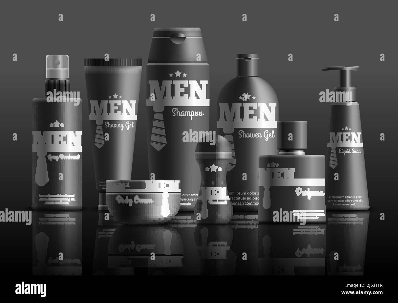 Mens cosmetic series in black containers with brand identity realistic ...