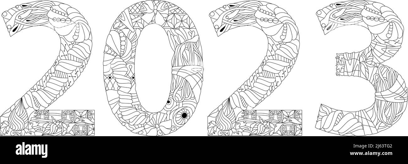 Number two thousand twenty-three zentangle object. Hand-painted art ...