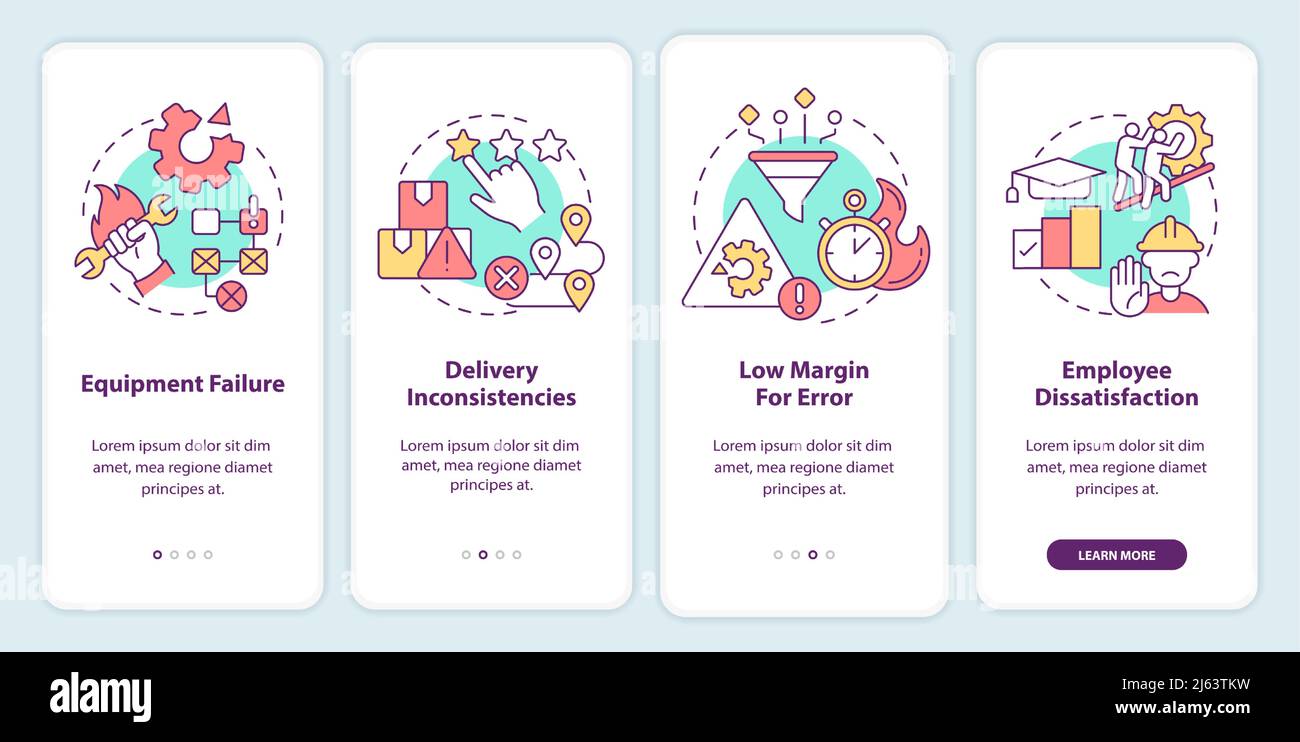 Lean manufacturing disadvantages onboarding mobile app screen Stock ...