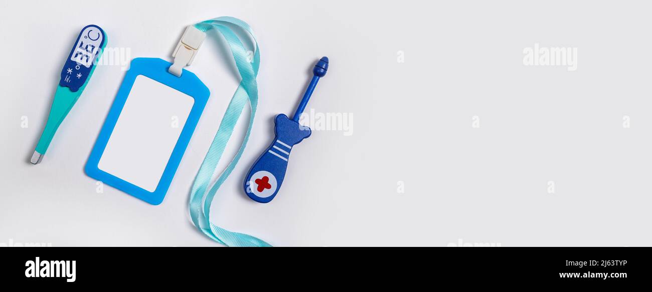 Doctor set for kids. Banner with copy space. Medical tools with mockup ...