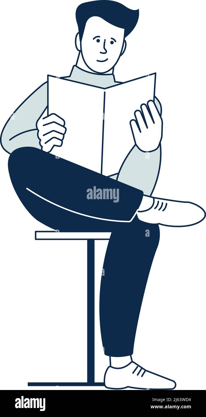 Sitting Young Man Reading Book Book Lover Icon Stock Vector Image