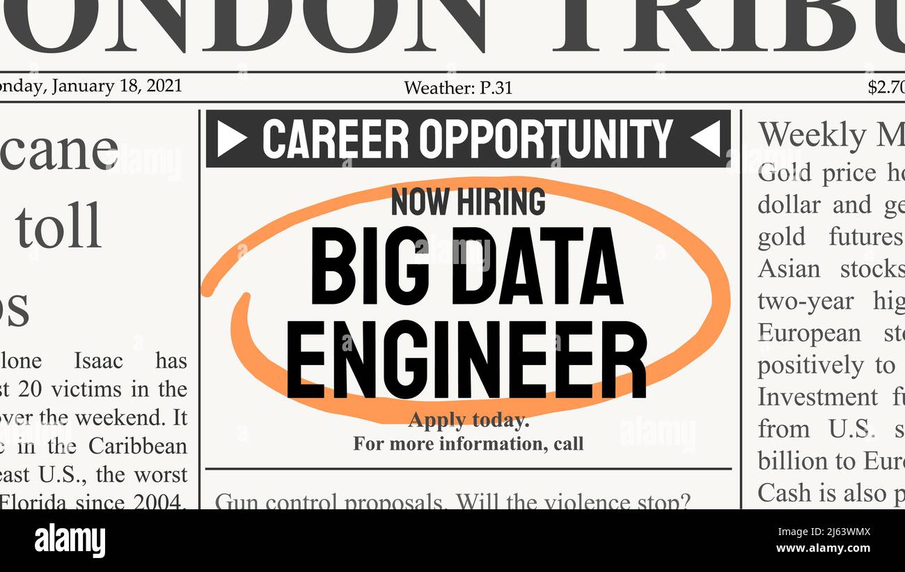 Big data career. Recruitment offer - job ad. Newspaper classified ad ...