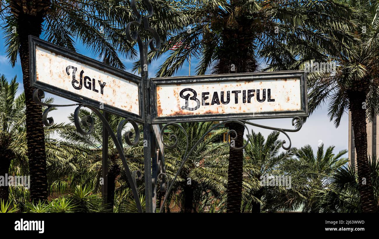 Street Sign the Direction Way to Beautiful versus Ugly Stock Photo - Alamy