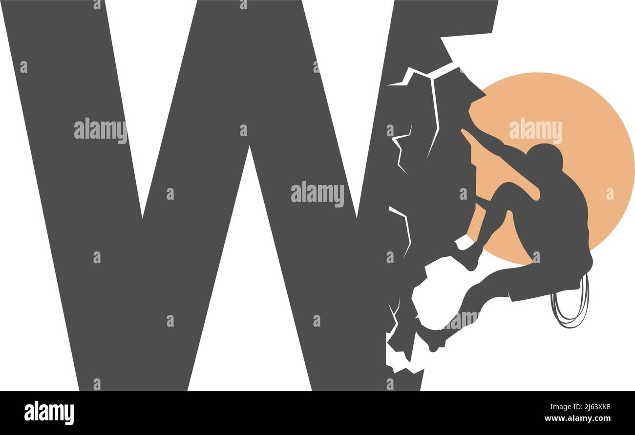 Rock climber climbing letter W illustration template Stock Vector Image ...