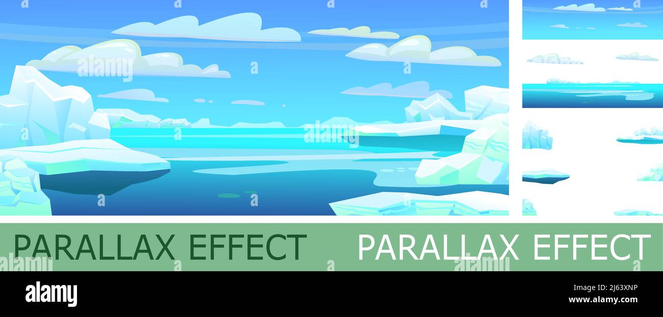 Arctic landscape with parallax effect. Iceberg ice Antarctica ...