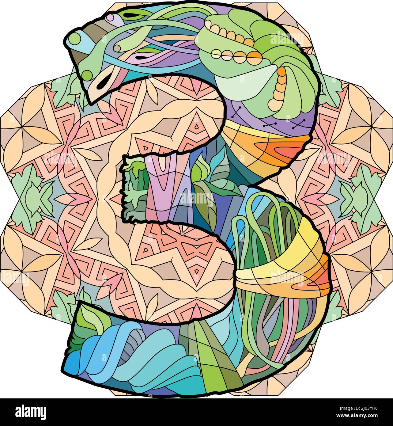 Three number on mandala Isolated zentangle illustration for decoration ...