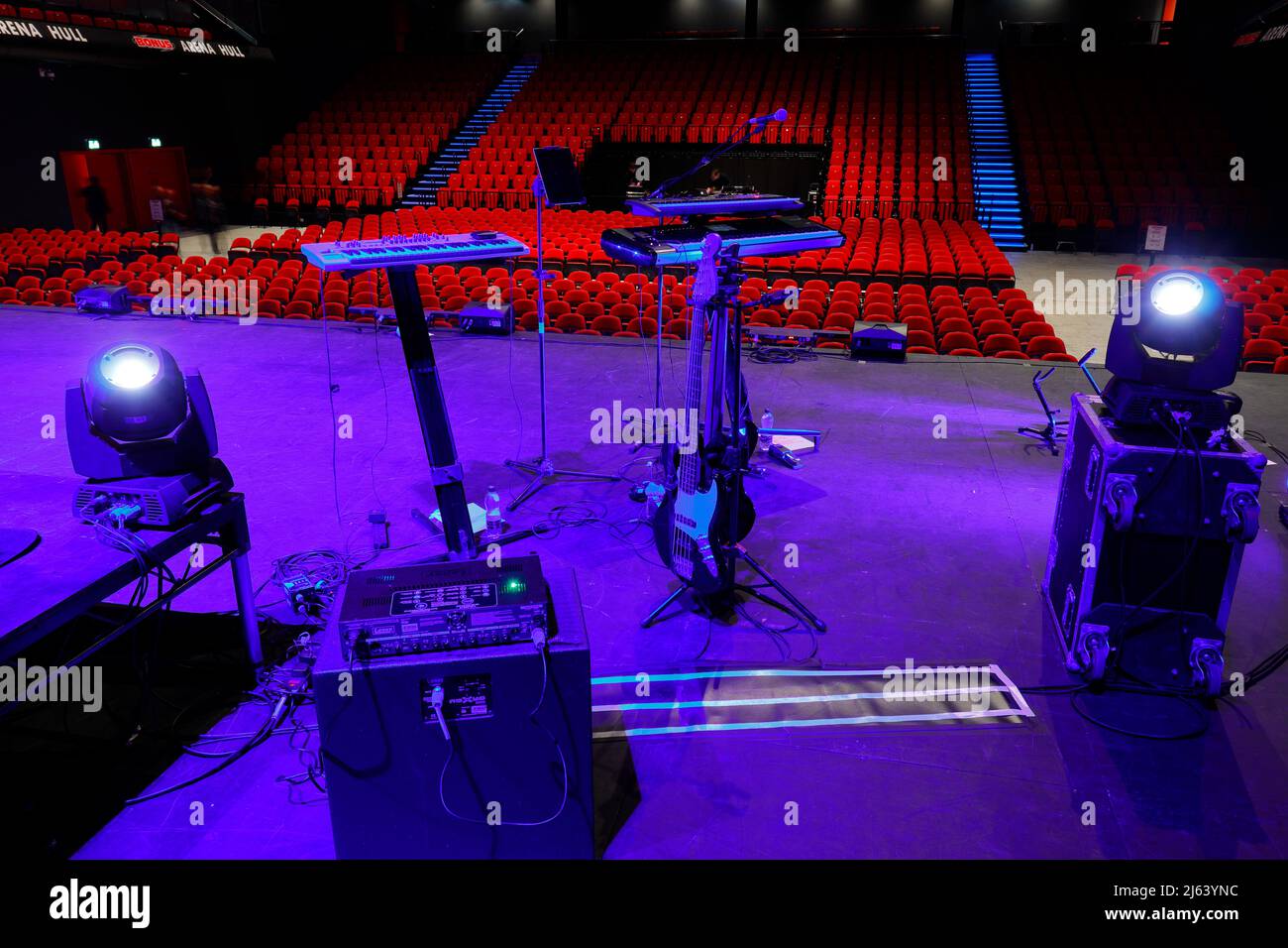 Instruments on stage ready for a performance at the Bonus Arena in Hull ...