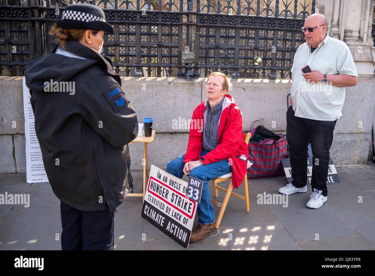 Angus Rose, a climate protester on hunger strike outside Parliament ...