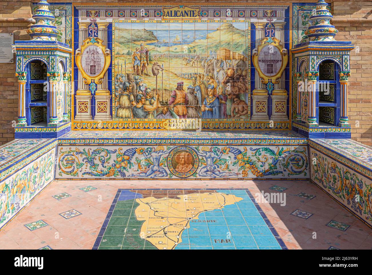 Hand painted Alicante province tile mural in Plaza de España in Seville ...