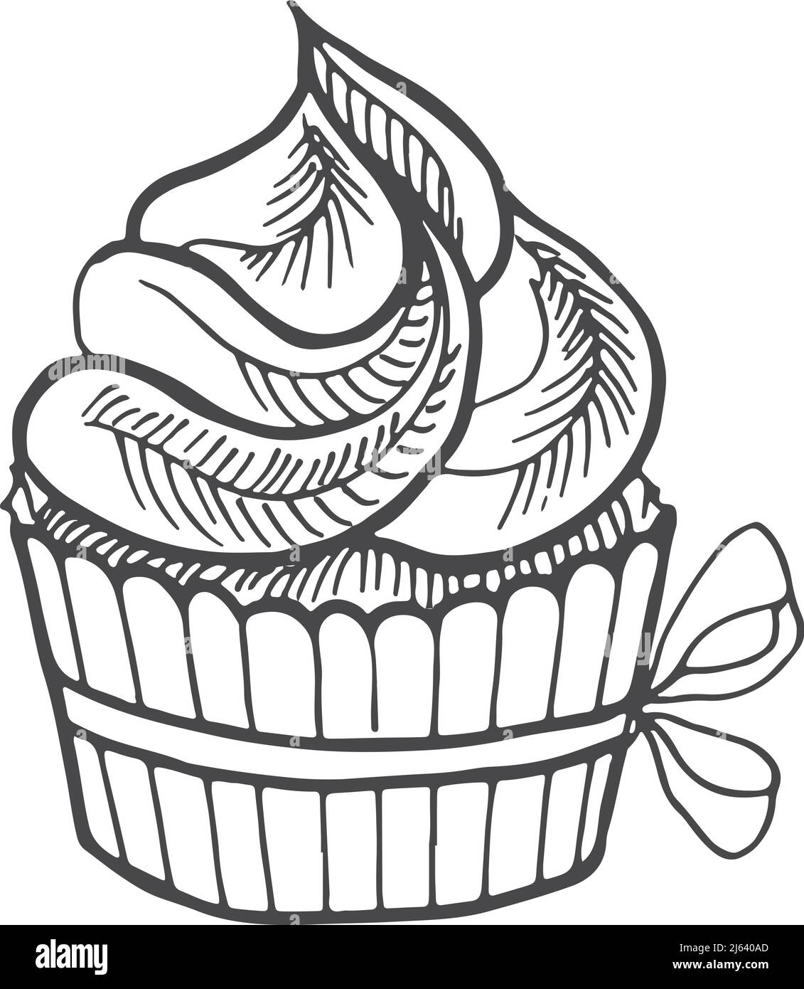 Cupcake with cream swirl sketch. Gift bakery engraving Stock Vector ...