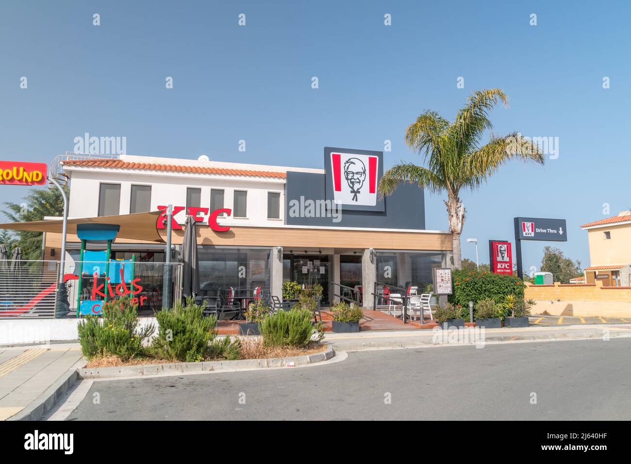 Paphos, Cyprus - April 2, 2022: Building of chain restaurant KFC. KFC ...