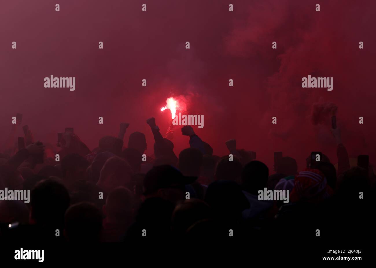 Liverpool fans light flares hi-res stock photography and images - Alamy